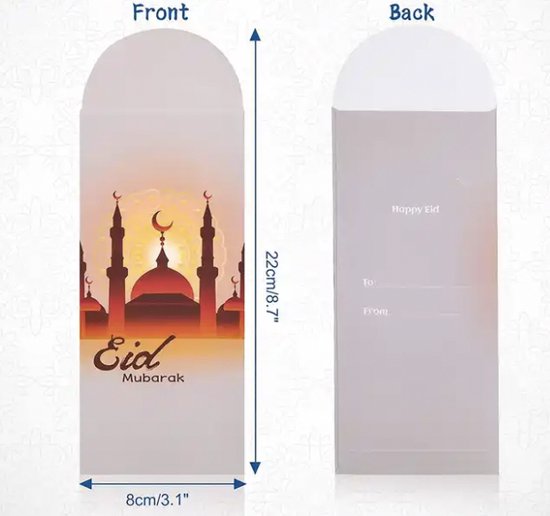 WD - 6 stuks EID MUBARAK - geld envelop - grijs - multi - eid al fitr ...