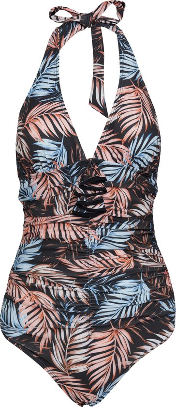 Badpak dames met striksluiting in de nek Palm leaf Xl (Valt klein) | bol