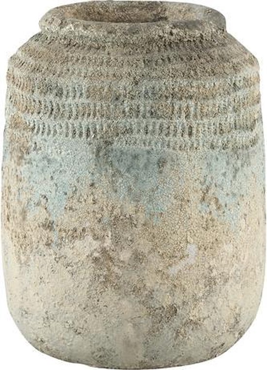 PTMD Cai oud grijs blauwe stenen pot L - old blue ceramic pot round ...