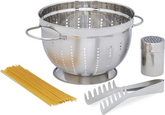 pasta set 3-delig - met pastatang - vergiet en strooier - rvs ...