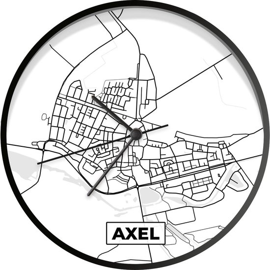 Klok - Ø 30 cm - Kaart - Axel - Zwart - Wit - Zwart - Wandklok | bol.com