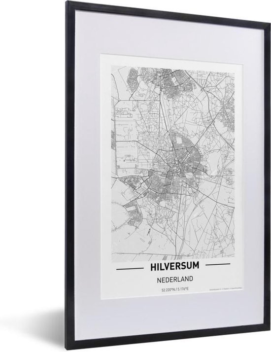 Fotolijst incl. Poster - Stadskaart Hilversum - 40x60 cm - Posterlijst - Plattegrond | bol