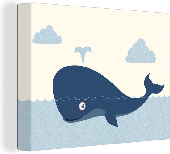 Canvas Schilderij Een tekening van een walvis in het water - 80x60 cm ...