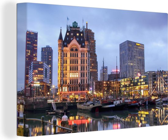 Canvas schilderij 140x90 cm - Wanddecoratie Rotterdam - Boot - Water - Muurdecoratie... | bol