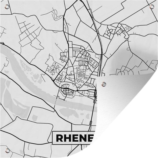 Tuin poster Kaart - Rhenen - Zwart - Wit - 200x200 cm - Tuindoek ...