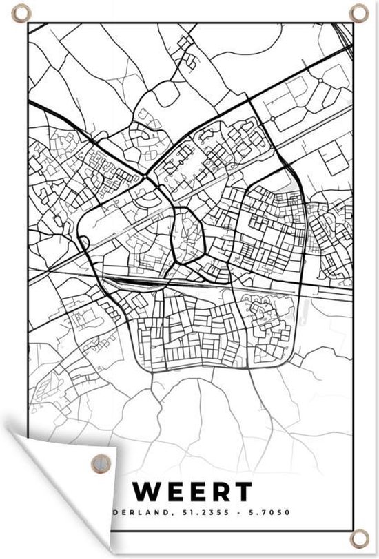 Tuindecoratie Kaart - Weert - Zwart - Wit - 40x60 cm - Tuinposter ...