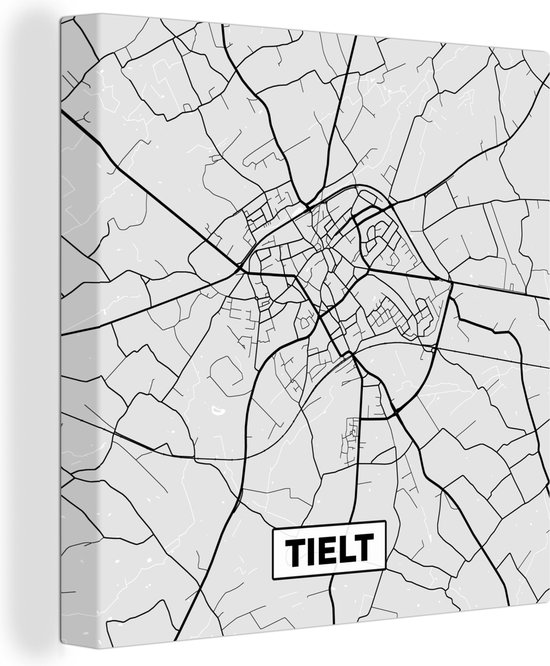 Canvas Schilderij België – Tielt – Stadskaart – Kaart – Zwart Wit ...