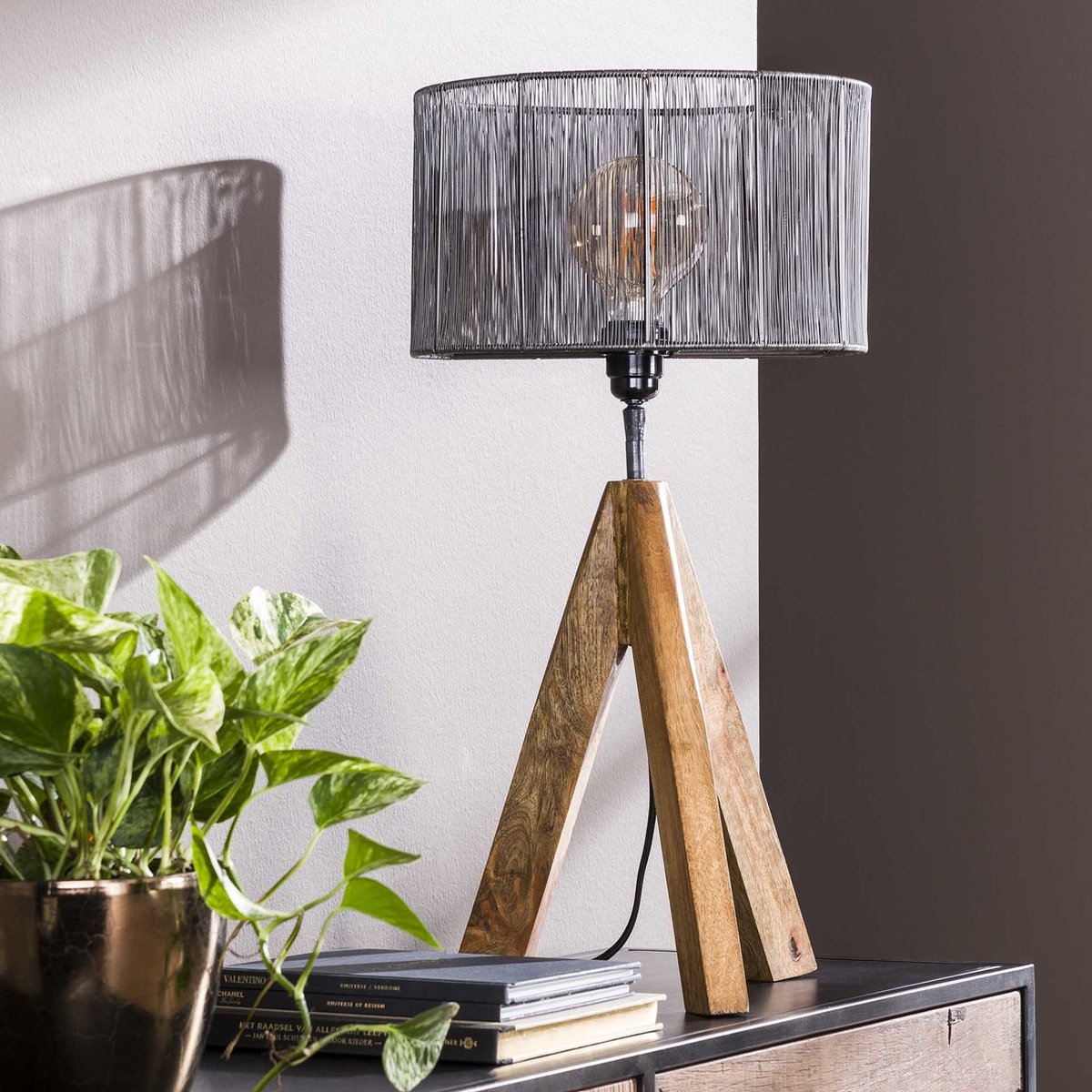 DePauwWonen - Tripod wood Tafellamp - E27 Fitting - Zwart; Bruin ...