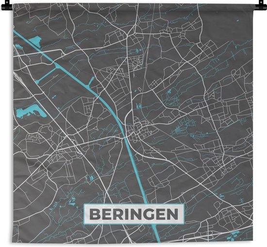 Wandkleed - Wanddoek - België – Beringen – Stadskaart – Kaart – Blauw ...