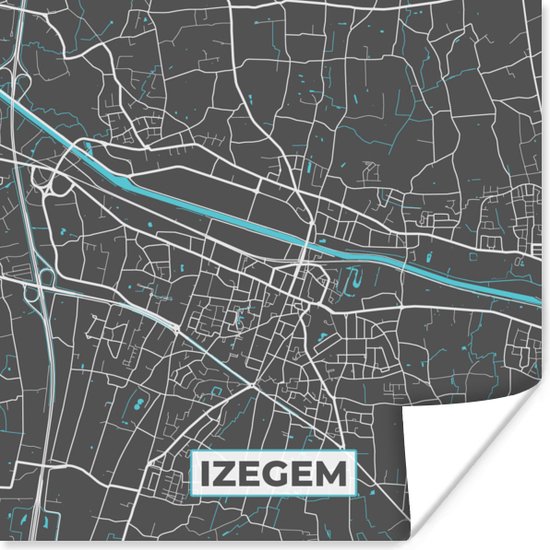 Poster Plattegrond – Izegem – Blauw – Stadskaart - Kaart - 30x30 cm ...