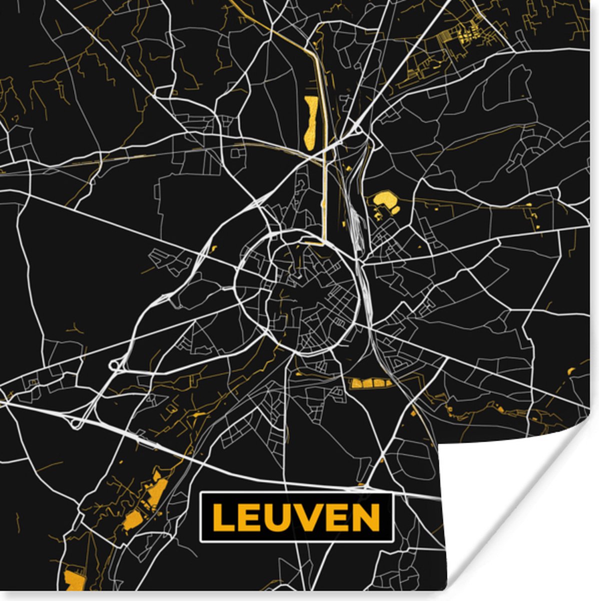 Poster Leuven - Goud - Stadskaart - Plattegrond - Kaart - 50x50 cm ...
