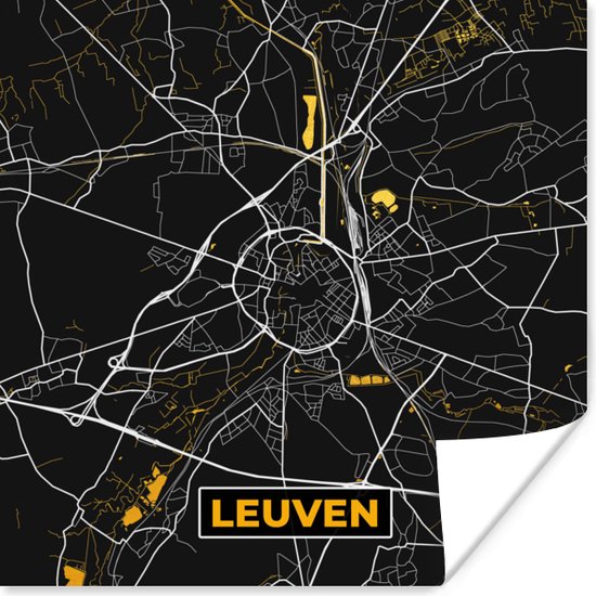 Poster Leuven - Goud - Stadskaart - Plattegrond - Kaart - 50x50 cm ...