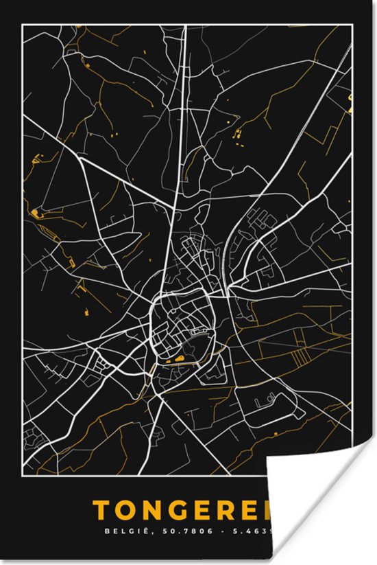 Poster Goud - Tongeren - Plattegrond - Stadskaart - Kaart - 40x60 cm | bol