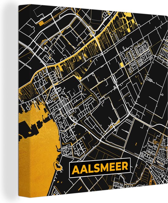 Canvas Schilderij Aalsmeer - Black and Gold - Stadskaart - Plattegrond ...