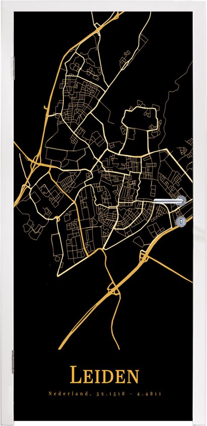 Deursticker Leiden - Kaart - Goud - 95x215 cm - Deurposter | bol.com