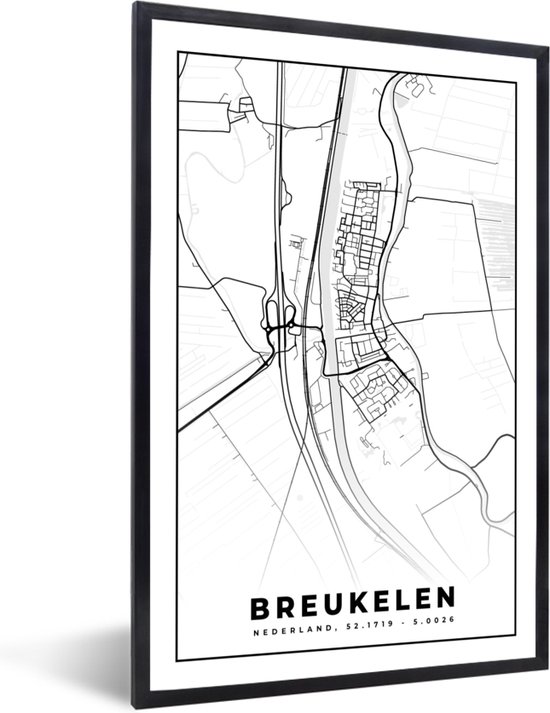 Fotolijst incl. Poster Zwart Wit- Breukelen - Plattegrond - Zwart Wit ...