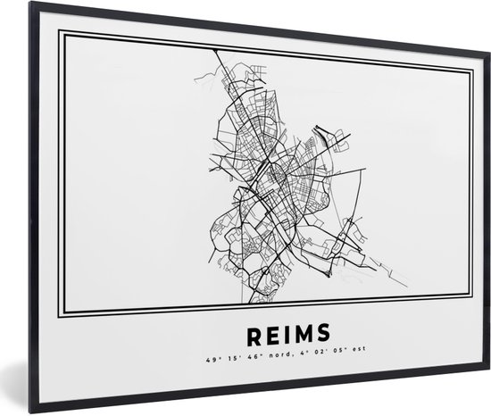 Fotolijst incl. Poster Zwart Wit- Reims – Plattegrond - Zwart Wit ...