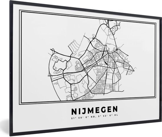 Posters Zwart Wit - Stadskaart – Zwart Wit - Kaart – Nijmegen ...