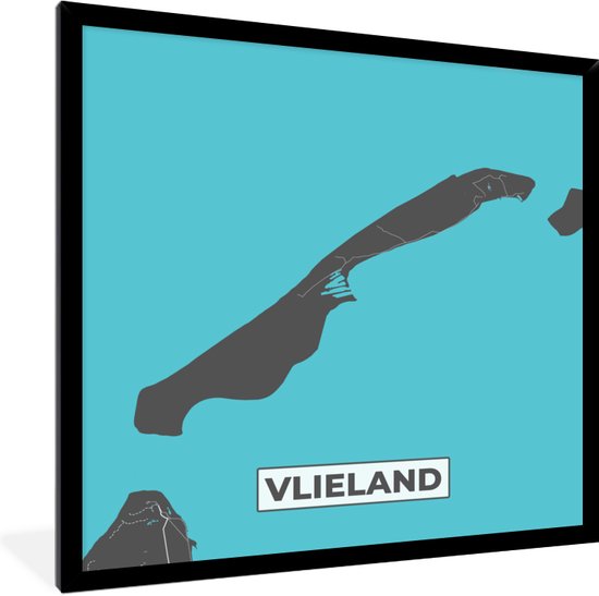 Fotolijst incl. Poster - Kaart - Vlieland - Eiland - Stadskaart - Plattegrond - 40x40... | bol