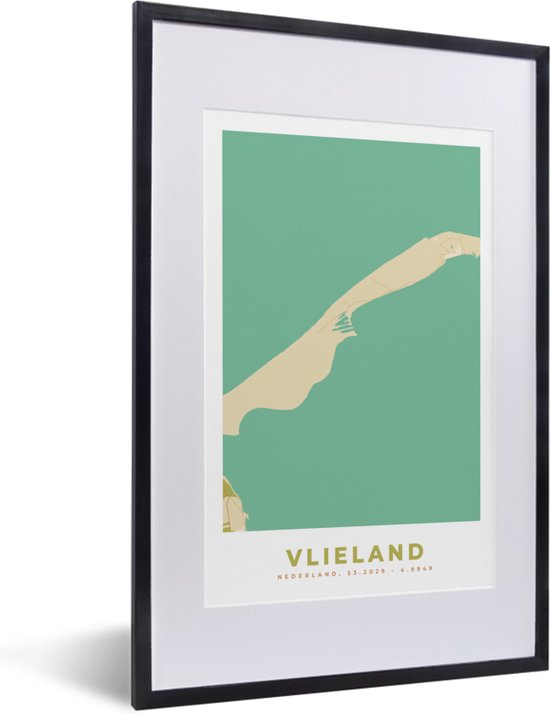 Fotolijst incl. Poster - Eiland - Vlieland - Kaart - Plattegrond - Stadskaart - 40x60... | bol