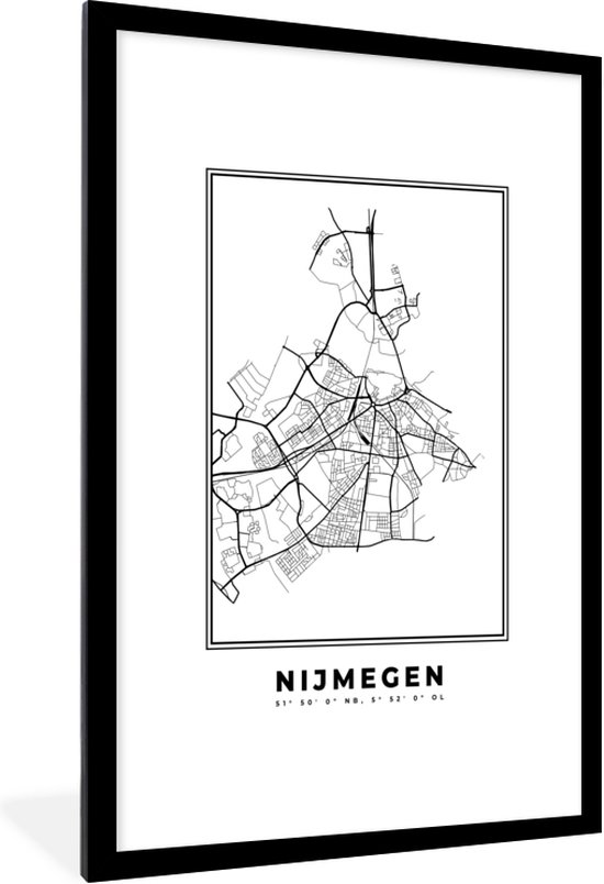 Fotolijst incl. Poster Zwart Wit- Nederland – Nijmegen – Stadskaart ...
