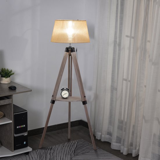HOMCOM Staande lamp met plank stalamp in hoogte verstelbaar lamp ...