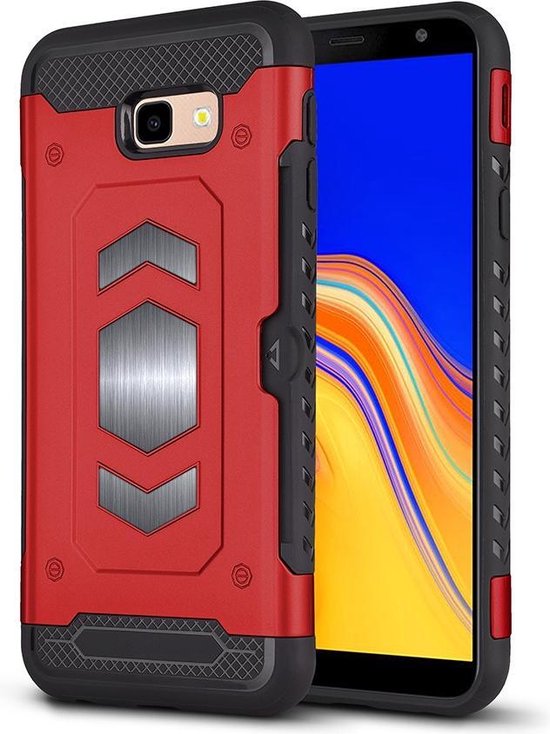 Samsung Galaxy J4 Plus (2018) Luxe Armor Case met Pashouder Rood - van ...