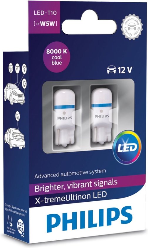 Philips LED W5W 12V - X-tremeVision 8000K - Wit - Set | bol