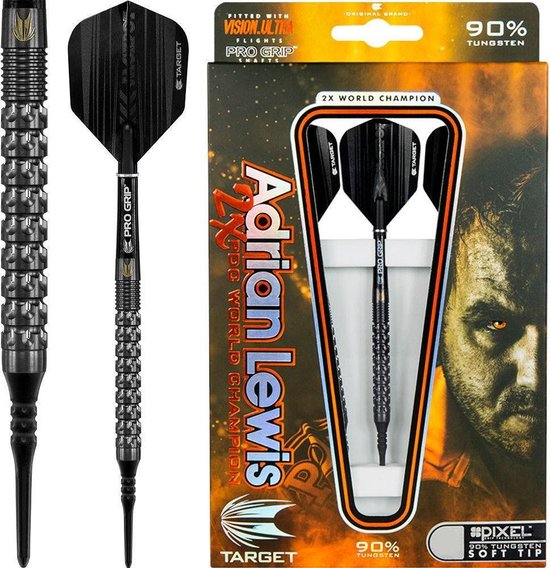 Target Adrian Lewis Black Pixel Grip 90% Soft Tip - 18 Gram | bol