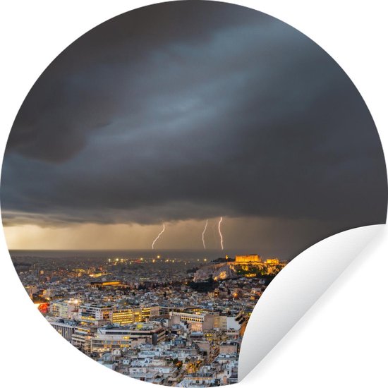Foudre derrière l'Acropole Wall Sticker papier peint cercle ⌀ 120 cm ...