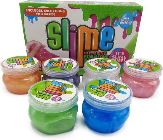 Glitterslijm - It's Slime Time - Pakket met 6 potten glitter slijm (6 x ...