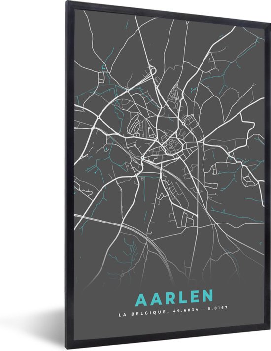 Fotolijst incl. Poster - Plattegrond – Aarlen – Blauw – Stadskaart ...