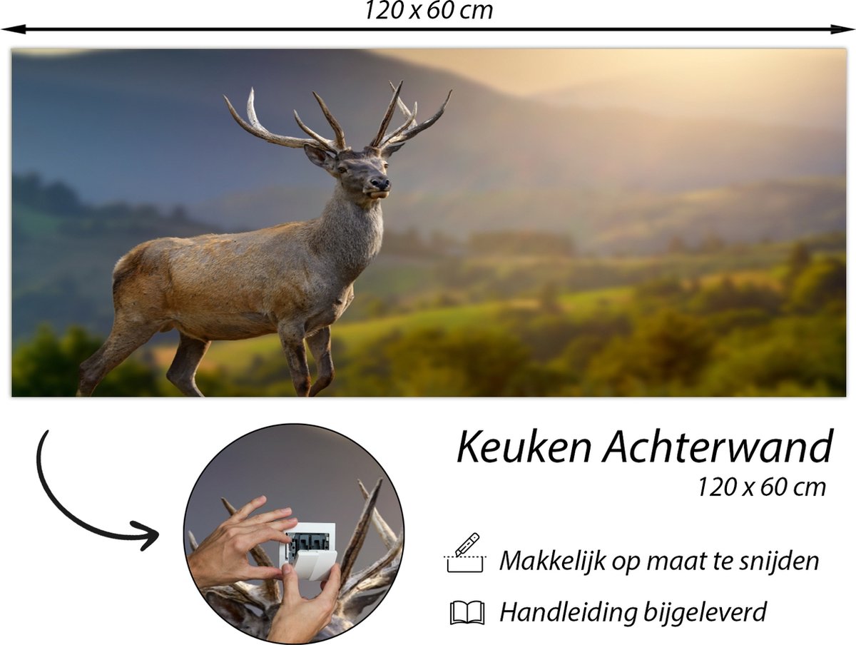 Keuken achterwand behang - Waterafstotend - Hert - Berg - Gras ...
