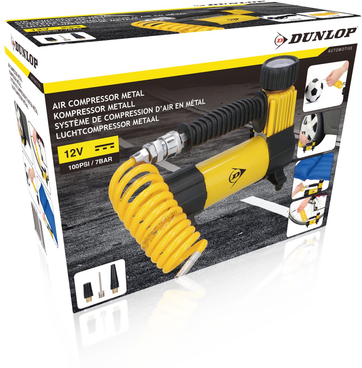 Dunlop Mini Compressor - 12V - Incl. 3 Adapters - via ...