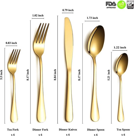 Gouden bestekset 30 stuks, roestvrijstalen gouden bestekset, titanium ...