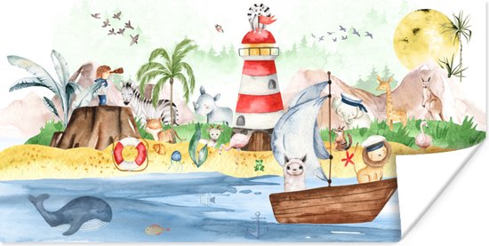 Poster kinderen - Wanddecoratie jongens - Strand - Dieren - Kinderen ...