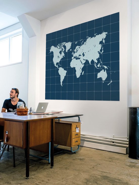 IXXI World Map navy - Wanddecoratie - Abstract - 120 x 100 cm | bol