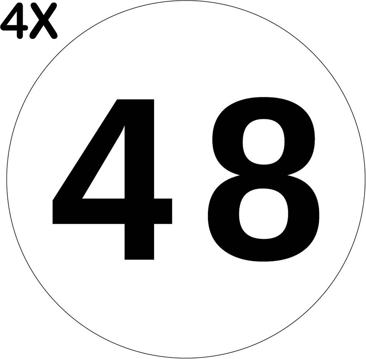 Containerstickers Huisnummer "48" - 25x25cm - Wit met Zwarte Cirkel ...