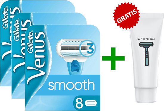 Gillette – Venus Smooth - Scheermesjes - 24 Stuks + GRATIS Scheercrème ...