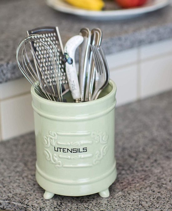 Franse groene keramische keukengerei houder - Vintage stijl keukengerei ...