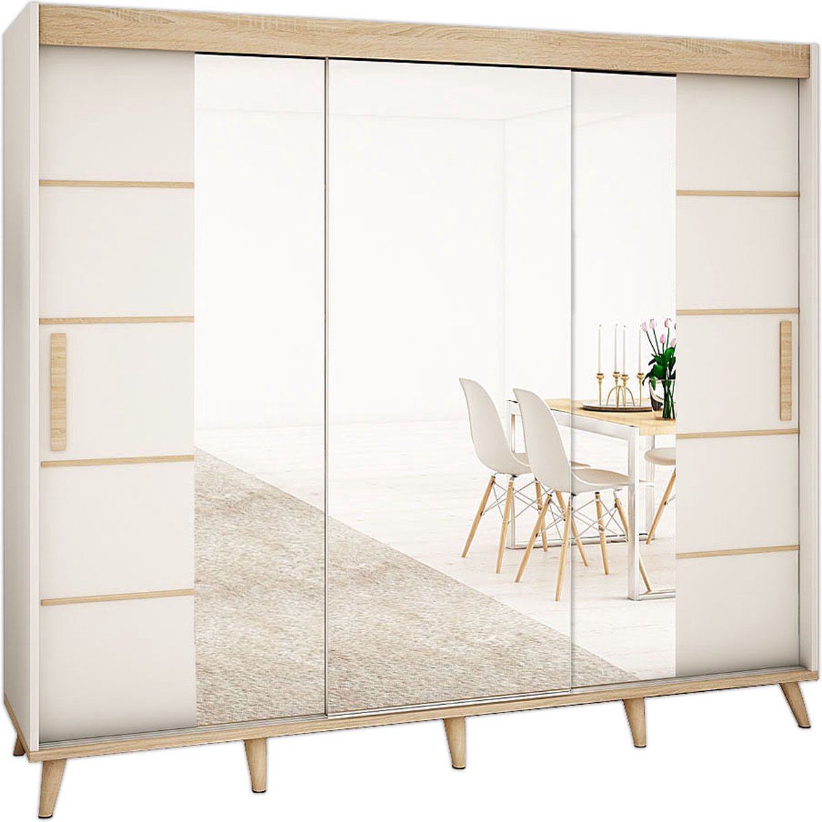 InspireMe - Kledingkast met 3 schuifdeuren, Modern stijl, beukenhout ...