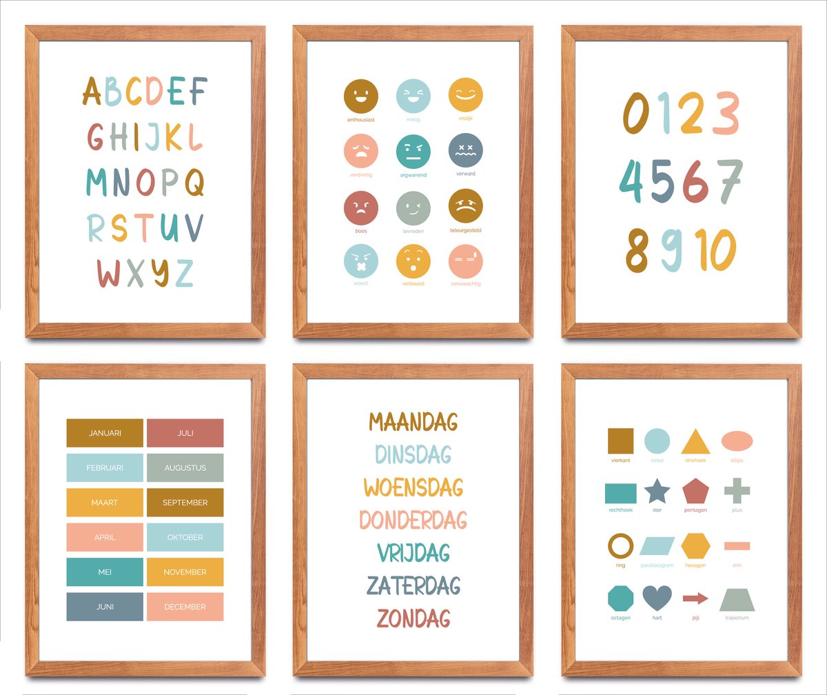 Happy Walls Set van 6 Educatieve Posters - A4 20x30cm - Kinderposters ...