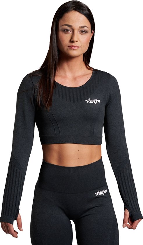 Forza fighting long sleeve seamless crop top in de kleur zwart. | bol