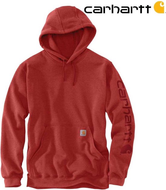 Carhartt Sleeve Logo Chilli Pepper Heather Hooded Sweatshirt Heren ...