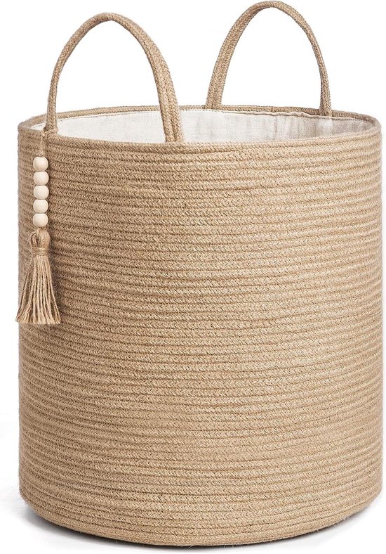 Hoge rieten wasmand - decoratieve opbergmand - 1 stuk - natuurlijk - 35 ...