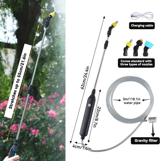 Elektrische plantensproeier met verstelbare sproeiers en lange slang ...