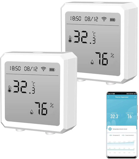 Draadloze Digitale WiFi Temperatuur- en Vochtigheidsmonitor met Appwaarschuwingen voor... | bol