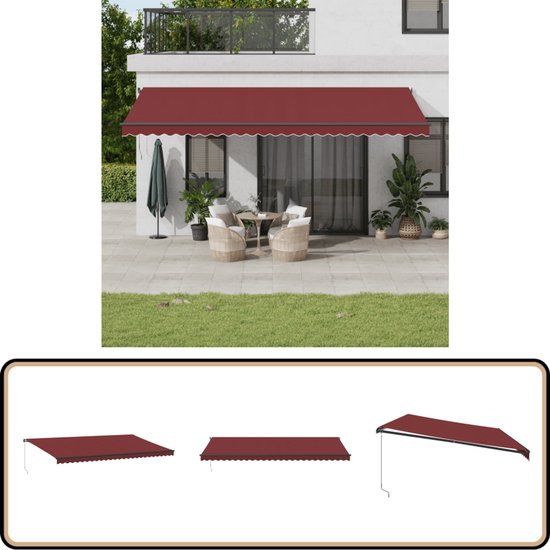 vidaXL Luifel - Handmatig uittrekbaar - 600x350 cm - Bordeauxrood Luifel - Zonnescherm... | bol