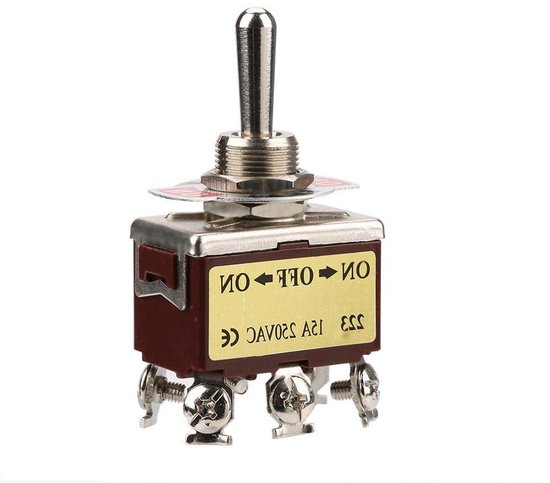 Rocker switch 3 positions 250 V AC on/off 6-pole 12 mm connection | bol