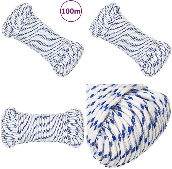 vidaXL Boot touw 3 mm 100 m polypropyleen wit - Scheepstouw ...
